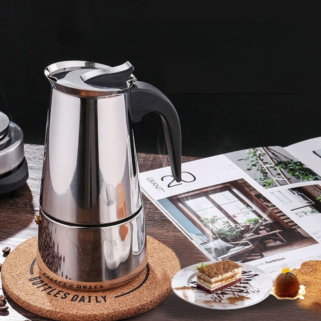 Cafetière En Acier Inoxydable 4 Tasses Argent | DOKANI